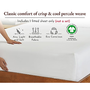 California Design Den 100% Organic Cotton Fitted Sheet Full Size Only - Percale Full Size Fitted Sheet with Deep Pockets, GOTS Certified, Crisp, Lightweight, Snug-Fit - White