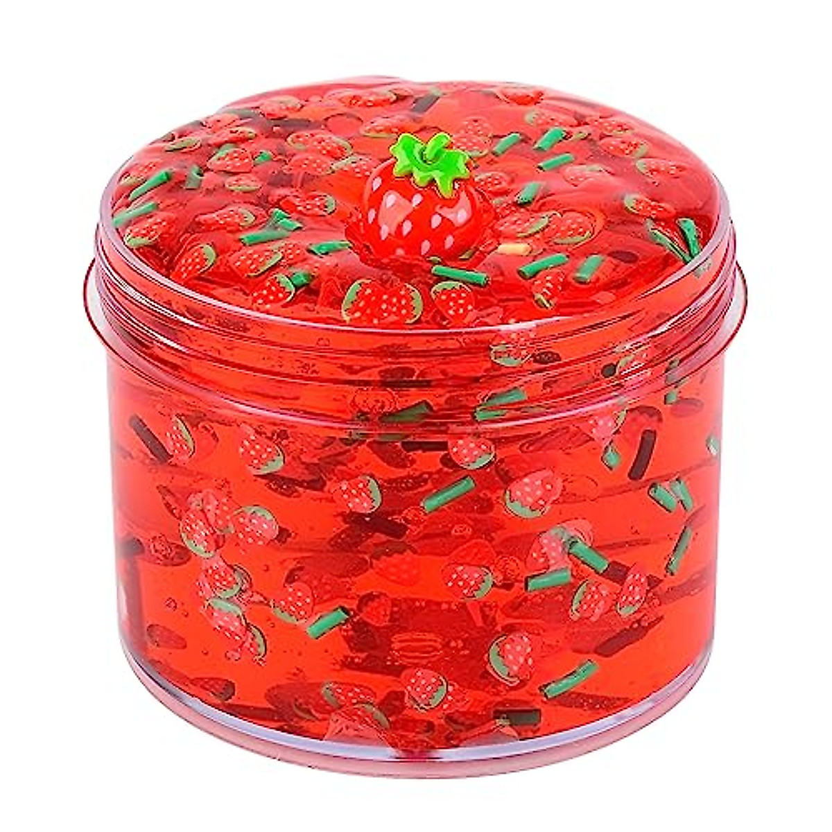 Strawberry Crystal Slime with Clear Glitter, Premade Jelly Crunchy Red Slime for Girls & Boys, DIY Glimmer Slime Party Favor for Kids, Soft, Non-Stick Putty Birthday Slime Toy Super Stress Relieving