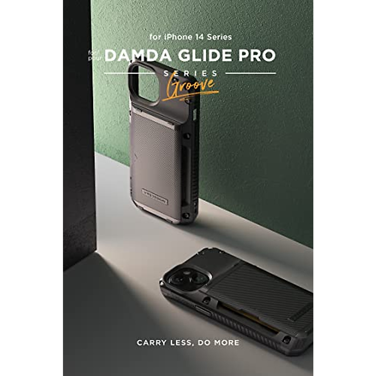 VRS Design Damda Glide Pro Phone Case for iPhone 14, Sturdy Semi Auto Wallet [4 Cards] Case Compatible for iPhone 14 (2022) (Groove Black)