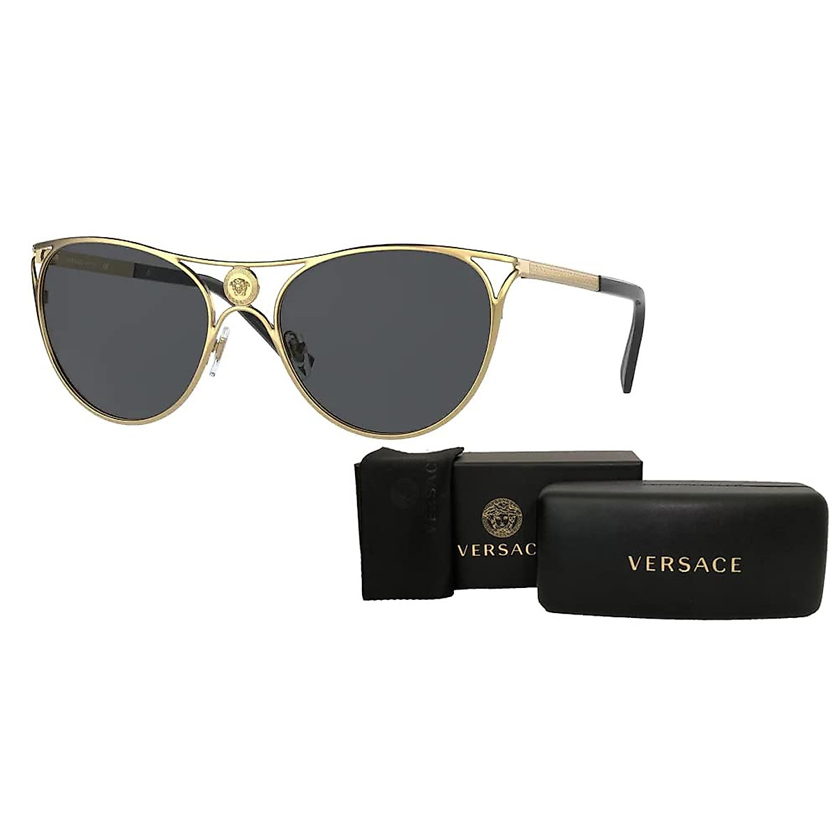 Versace VE2237 100287 57MM Gold/Dark Grey Cateye Sunglasses for Women+ BUNDLE With Designer iWear Eyewear Kit