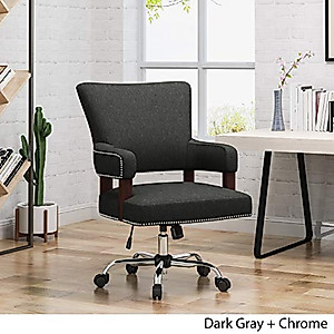Great Deal Furniture May Traditional Home Office Chair, Dark Gray and Chrome
