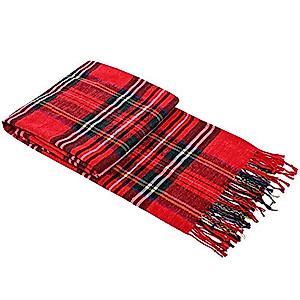 JUDYBRIDAL Plaid Chenille Throw Blanket, Extra Soft Cozy Knitted Decorative Blanket, All-Season Dual-Sided Home Decor Blanket with 3 Inches Tassel for Bed Sofa Couch Chair 50" W x 67" L（Red）