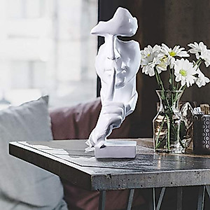 aboxoo Silence is Gold Thinker Statue, Modern and Simple Resin Things, Creative Abstract Figurine Sculptures for Entrance, Creative Room Home, Office Study, Piano Decor (White)