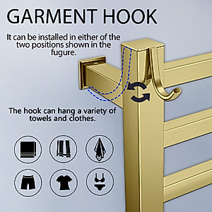 TWCC Towel Warmer Rack for Bathroom with Timer/Fahrenheit Temperature Control Wall Mounted Electric Heated 10 Bar Rail Plug-in or Hardwired Keep Bath Shower Towel Warming (Brushed Gold)