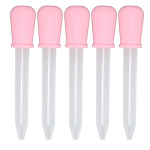 5pcs Pipettes, 5ml 120mm Length Silicone Eye Dropper, DIY Transfer Pipettes for Scientific Experiments, Paint and Glue, Food Decoration, Essential Oil, Arts and Crafts Projects(Pink)