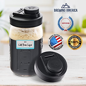 Wide Mouth Mason Jar Lids and 1 Quart Filter for Cold Brew Coffee - 4-pack American-made No-Leak Lids and Quality Stainless Steel Filter