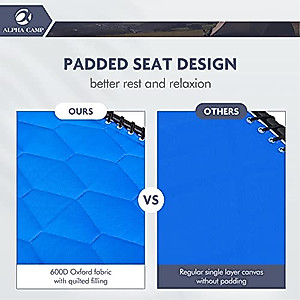 ALPHA CAMP Outdoor Folding Chaise Lounge Chair Support 400 LBS for Beach Lawn Pool Tanning Deck Camping, 5-Position Reclining Patio Chairs with Pillow, Blue