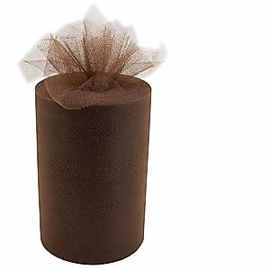 Tulle Fabric Roll | 6” by 100 Yards | Polyester Spool for Crafts Decorations Tutu Weddings Costumes Skirts Parties and More – by Craft Forge (Brown)