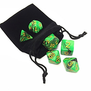 New 5 x 7-Die Series Polyhedral Dice Set - 5 Colors Dungeons and Dragons DND RPG MTG Table Games Dice with 5 Free Pouches by Flyesto
