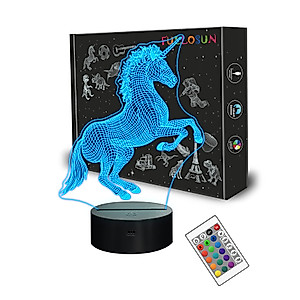 FULLOSUN Unicorn Bedside Lamp 3D Illusion Night Light,16 Colors Changing Remote Control Optical Light,Room Decor Unique Birthday for Girls Kids Toddler