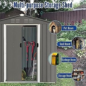 MIRAFIT 6x4 Ft Storage Shed, Galvanized Steel Sheds & Outdoor Storage Cabinet with Sliding Door, Garden Metal Shed for Tool, Bike, Lawn Mower, Backyard, Patio, Olive Gray