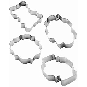 4 pcs of Plaque Cookie Cutters Set, Stainless Steel Wedding Frame Fondant Cutters Baking DIY Molds