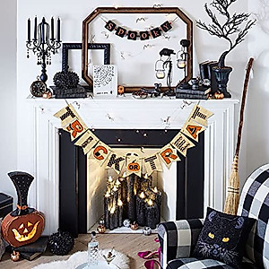 AVOIN Trick or Treat Banner No DIY Required Chevron Polka Dot Spider Web Bat Pumpkin Witch Hat, Rustic Pennant Decoration for Halloween Party Doorway Mantels Wall