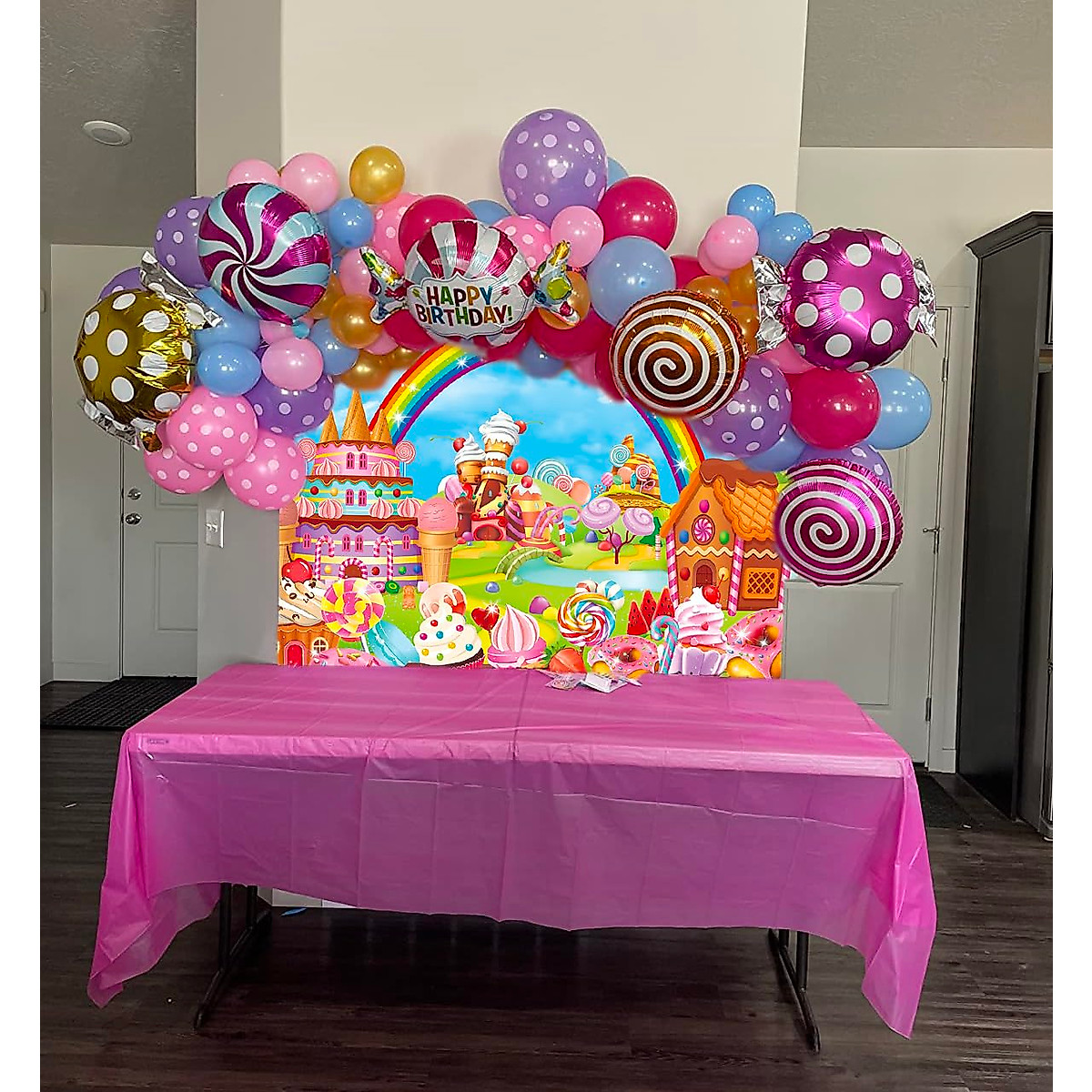 Candyland Theme Party Backdrop Cartoon Rainbow Lollipop Sweet Donut Ice Cream Photography Background for Kid Adult Ice Cream Birthday Party Decoration Banner Baby Shower Photo Props