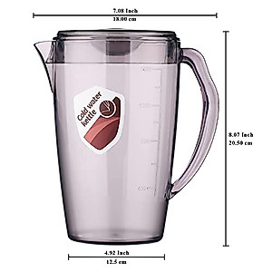 HOMQUEN Plastic Pitcher, 60 Oz/1.8L Water Pitcher with Lid, Iced Tea Pitcher, Water Carafe, Jar Pitcher, Water Jug with Handle for Tea, Juices, Milk, Cold or Hot Beverages (1 Pack/Gray)