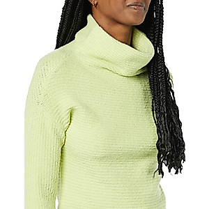 Daily Ritual Women's Cozy Boucle Horizontal Knit Long-Sleeve Mock Neck Sweater, Bright Olive Green, X-Small