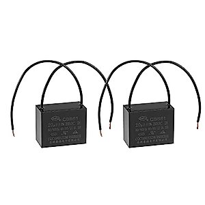 uxcell Ceiling Fan Capacitor CBB61 20uF 250V AC 2 Wires Metallized Polypropylene Film Capacitor 48x38x26mm for Electric Fan Pump Motor Generator 2Pcs