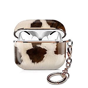 Txocouk for Airpods Pro 2 Case Protective Shockproof Hard Case with Keychain Cute AirPods Pro 2nd Generation Case air pods case for Girls and Women and Men Cow Hide Farm Animal Brown Cowhide Skin