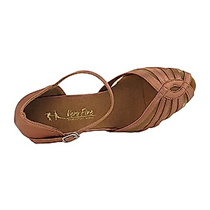 Very Fine Dancesport Shoes - Ladies' Salsa, Latin, Practice Ballroom Dance Shoes 2719FT 1-inch Flat Heel (Tan Satin & Flesh Mesh, Size 8.5)