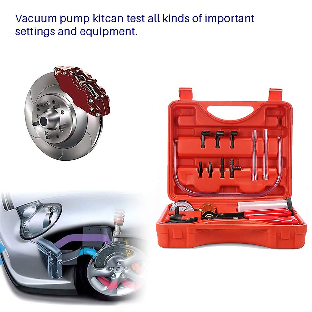 Beduan 16pcs Brake Bleeder Kit Hand Held Vacuum Pump Tester with Adapters for Automotive