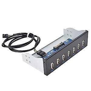 USB 2.0 HUB 5.25 Inch Internal Front Metal Panel 5.25 Inch 7 Port USB Hub Drive Panel 9PIN to 6 Port USB2.0 Panel Fit for 5.25 Inch Computer Case Scanner Typewriter