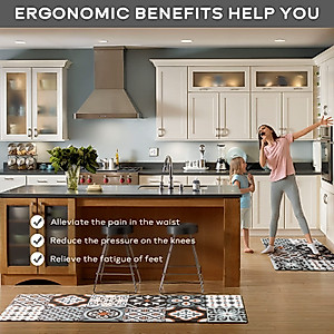 Ashler Kitchen Mats Anti-Fatigue Kitchen Rugs, Non-Slip Waterproof Kitchen Floor Mats, 2PCS Ergonomic Comfort Foam Standing Rug for Kitchen, Office, Floor, Laundry, Sink, 17x47 in & 17x29 in, Red