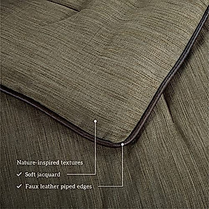 Paseo Road by HiEnd Accents | Highland Lodge Rustic Bedding 5 Piece Super King Size Comforter Set, Green Brown Jacquard Western Bedding, Cabin Comforter Set with Bed Skirt, Shams, Accent Pillow