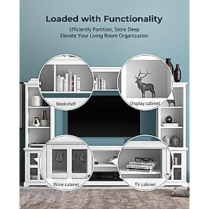 Tatub Large Entertainment Center with Bookshelves and TV Cabinet, Modern TV Console Cabinet, 66.5 Inches Wide for TV Placement, Living Room Entertainment Center with Storage for Up to 70" TVs, White