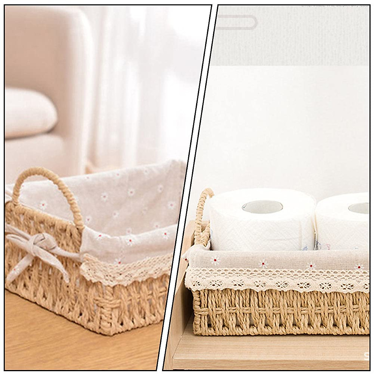 1pc Bedside Basket Snack Container Office Desk Decor Desk Tray Woven Baskets Fruits Basket Seagrass Baskets Wicker Basket Makeup Pallet Bread Container Food Fabric with Handle