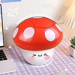 MiellyTava Mini Trash Can Mushroom Trash Can Mushroom Waste Bin Desktop Garbage Bin Cute Waste Basket with Lid for Home OfficeKitchen Trash Can