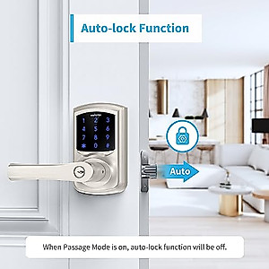 Signstek Keyless Entry Door Lock,Digital Smart Door Lock for Front Door,Keypad Door Lock with Handle and Security Key,Touchscreen,Easy Installation,Satin Nickel