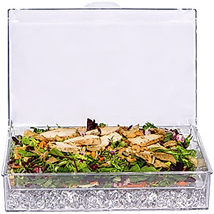 Ice Chilled Party Platter - Large Removable Serving Tray and Hinged Lid | Ideal for Appetizers, Seafood, Cheeses, Meats, Desserts and More | 3 Tongs Included | Charcuterie Board