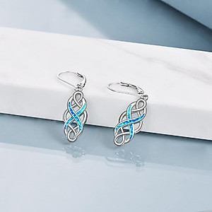 YFN Sterling Silver Celtic Knot Dangle Earrings Good Luck Irish Celtic Knot Vintage Dangles for Women (Blue Opal Celtic Knot Earrings)