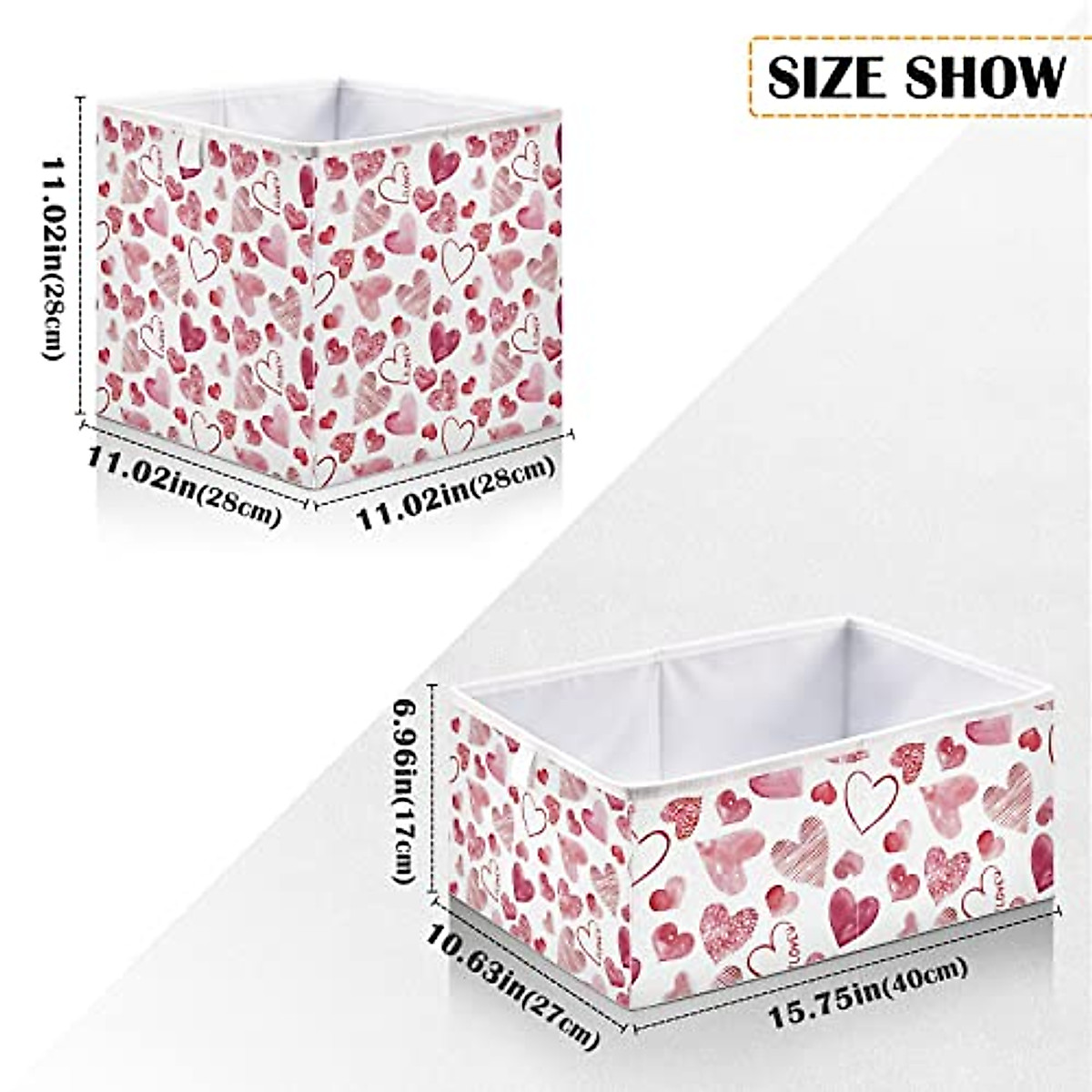 Hearts Storage Basket Storage Bin Rectangular Collapsible Storage Box Nursery Storage Hamper Organizer for Rooms Playroom Shelves