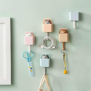 SEIWEI 2Pcs Creative Adhesive Coat Cat Hook, Cute Cat Key Holder for Wall, Plastic Home Storage Utility Wall Decorations Hanger Pet Hooks for Hanging Hat Key Towel Scarf Bags, Punch Free - Pink