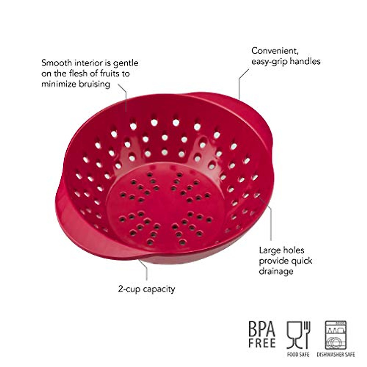 Tovolo Mini Berry Melamine Colander (Cayenne) - Small Food Strainer for Berries & Fruit/BPA-Free, Food-Safe, & Dishwasher-Safe