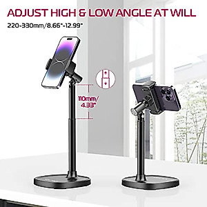 ULANZI Cell Phone Stand Mount for Desk, Vijim HP004 Adjustable Height & Angle Phone Holder, 360 Degree Rotating Desktop Phone Stand for Recording Compatible with iPhone, Samsung Galaxy and All Phones
