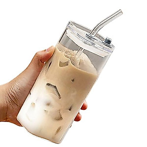 Zkhxhtg Glass Drinking Cup 350ML With Straw Glass Cups Beverage Cups Water Cup Glass Texture Suitable For Office And Student