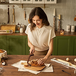 Bread Knife Package Slicer for Sourdough Bread, 16.5" Premium Wooden Bow Design, Premium Stainless Steel Serrated Saw, Cutter for cutting Loaf, Sandwich, Bagels, Homemade Bread & more - Black Walnut