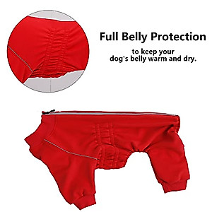 Dog Full Body Warm Fleece Coat with Legs Puppy Pyjamas Jumpsuit Suit with Reflective Zipper Closure Put on and Off Easy and Safety - Red - XL