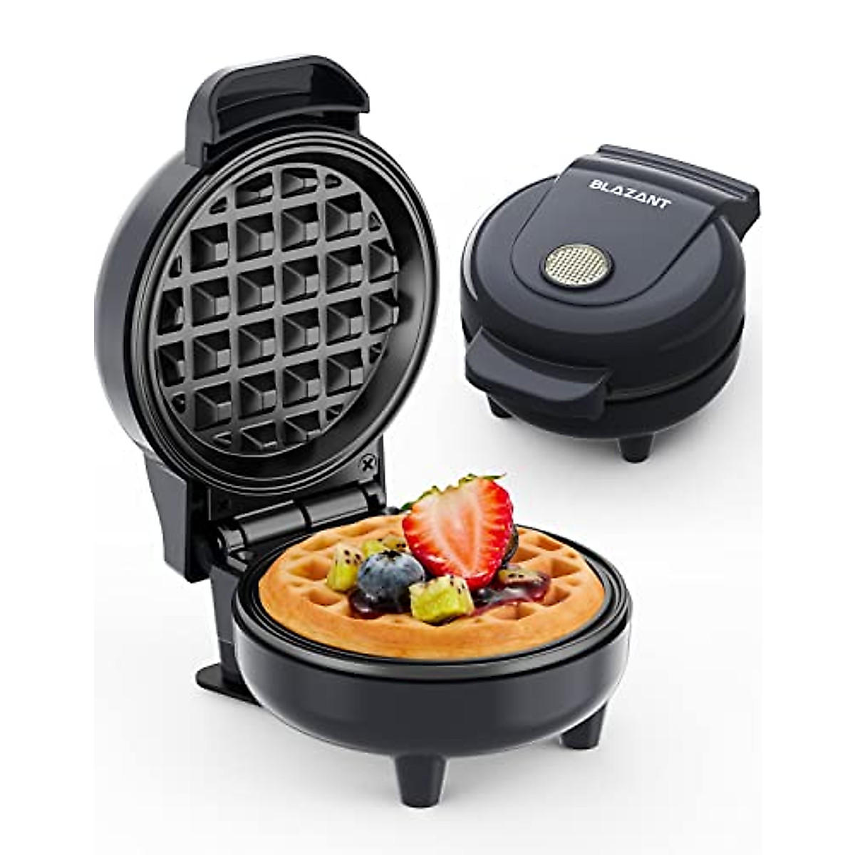 Mini Waffle Maker, Small Waffles Iron Keto Chaffles Single Compact Design Nonstick, Breakfast, Snacks, Hash Browns, 4 Inch Gray 550W BLAZANT