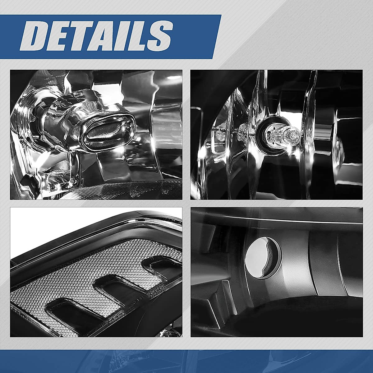 Auto Dynasty Quad Halogen Headlights Assembly Compatible with Dodge Ram 1500-5500 (New Body Style) 2009-2018, Driver and Passenger Side, Black Housing Clear Corner