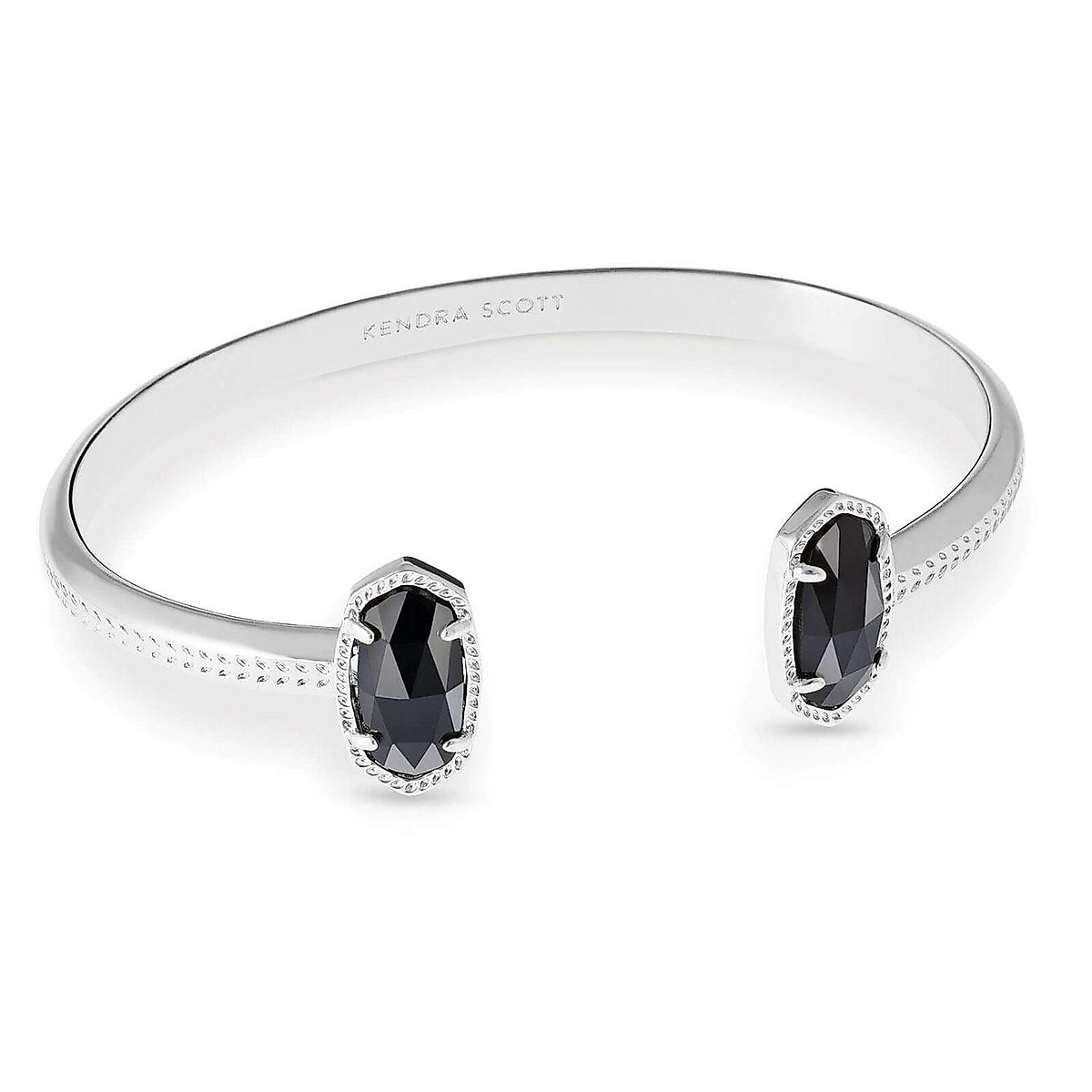 Kendra Scott Elton Cuff Bracelet for Women, Fashion Jewelry, Rhodium-Plated, Black Opaque Glass