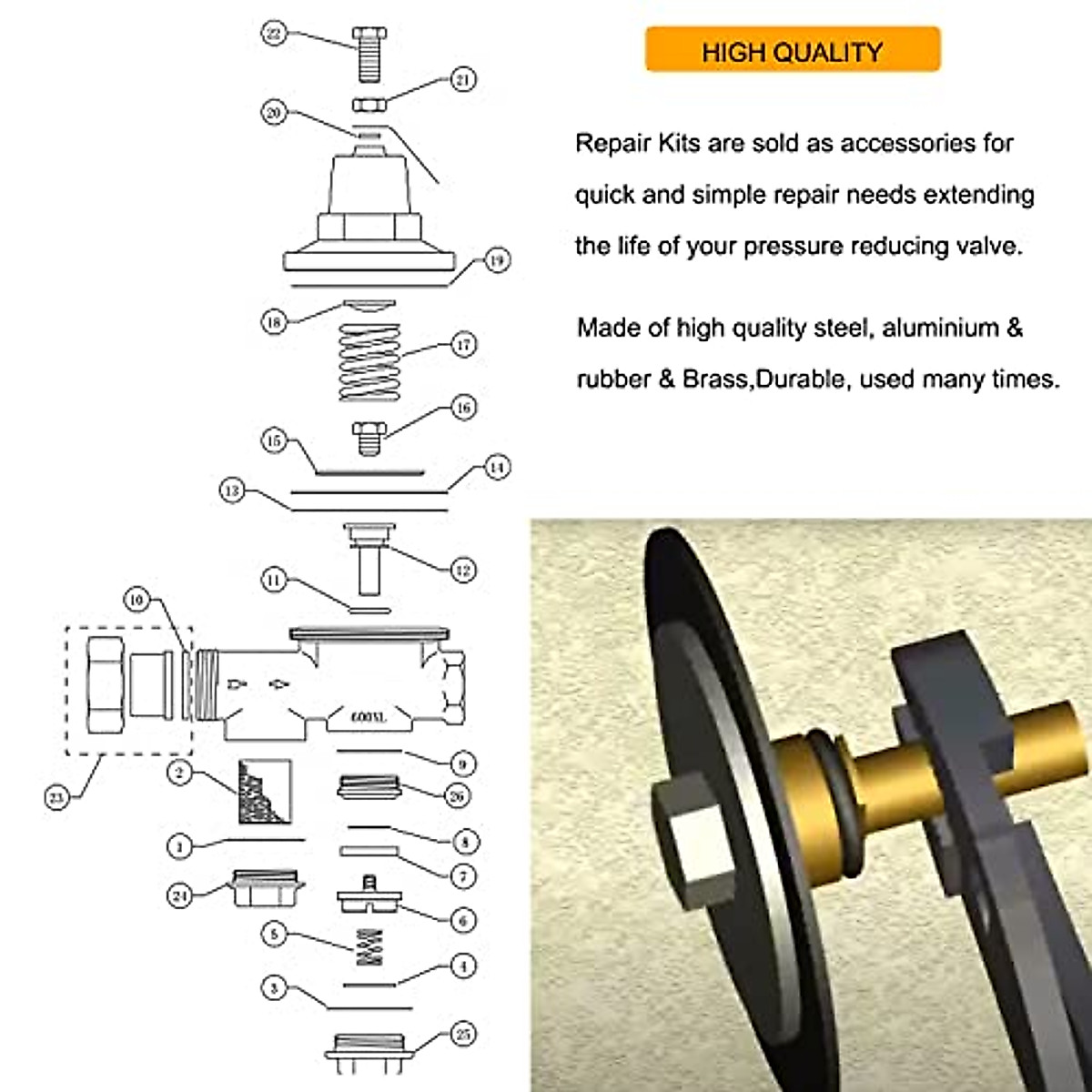 sevencow RK1-600XL Repair Kits compatible with zurn 1" Model 600XL Pressure Reducing Valves