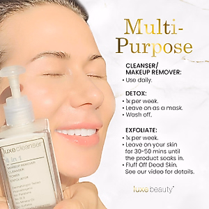 Luxe Cleanser All-in-One Hypoallergenic Face Cleanser + Natural Makeup Remover Face Wash + Exfoliator for All Skin Types – No Parabens, No Silicones – W/ Organic Botanicals: Thyme, Pineapple & Papaya
