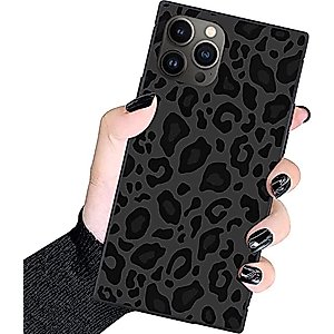 ZHUXUXITT Designer Luxury iPhone 14 Pro Max Case for Women,Square Checkered Style,Hard PC+Soft Silicone case is Shock-Proof and Skid-Proof for Protective Case-Black Gray Leopard Print, (6.7 inch)