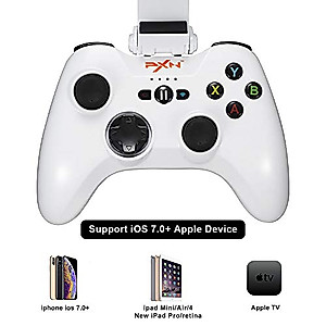 PXN Mfi Game Controller for Iphone Speedy(6603) IOS Gaming Controllers for Call of Duty Gamepad with Phone Clip for Apple TV, Ipad, IPhone (White)