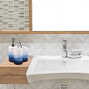 4 Piece Painted Ceramic Bathroom Accessory Set, Includes Soap Dispenser Pump, Toothbrush Holder, Tumbler, Soap Dish Sanitary, Ideas Home Gift for Ware Home Decor Bath(Blue)