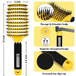 Detangling Brush 2 Pack, HIPPIH Boar Bristle Hair Brush for Women, Men & Kids' Wet or Dry Long Curly Thick Hair - Adds Shine and Smoothness Yellow