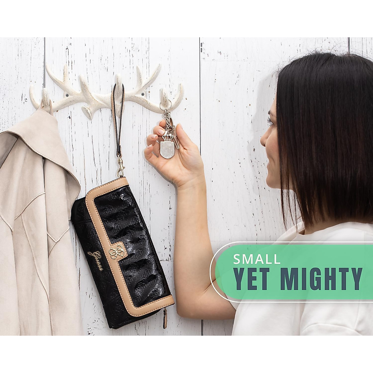 Comfify Vintage Cast Iron Deer Antlers Wall Mounted Hooks | Antique Finish Metal Clothes Hanger Rack w/Hooks | includes Screws and Anchors | in Antique White